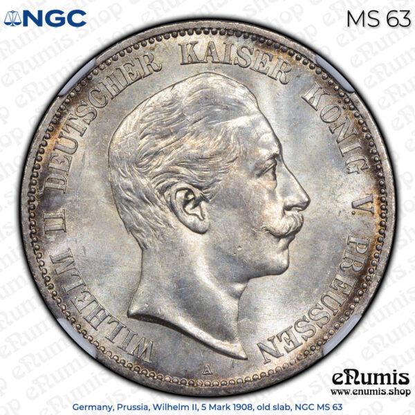 PRUSSIA, Wilhelm II, 5 Mark 1908, NGC MS 63 • • eNumis.shop
